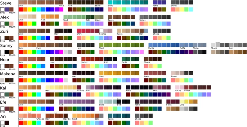 Default Skin Color Palettes