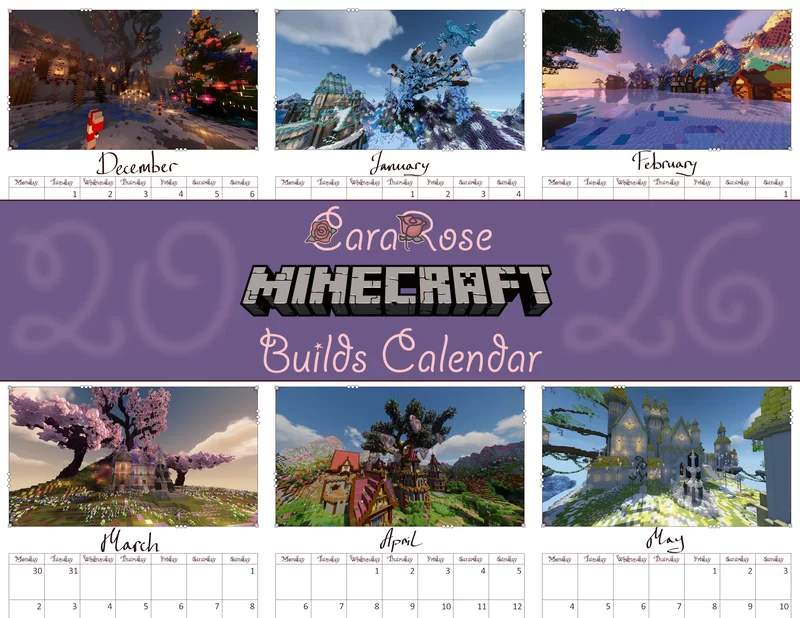 🗓 Minecraft Calendar 2026 - CaraRose Builds [Digital & Printable] FREE