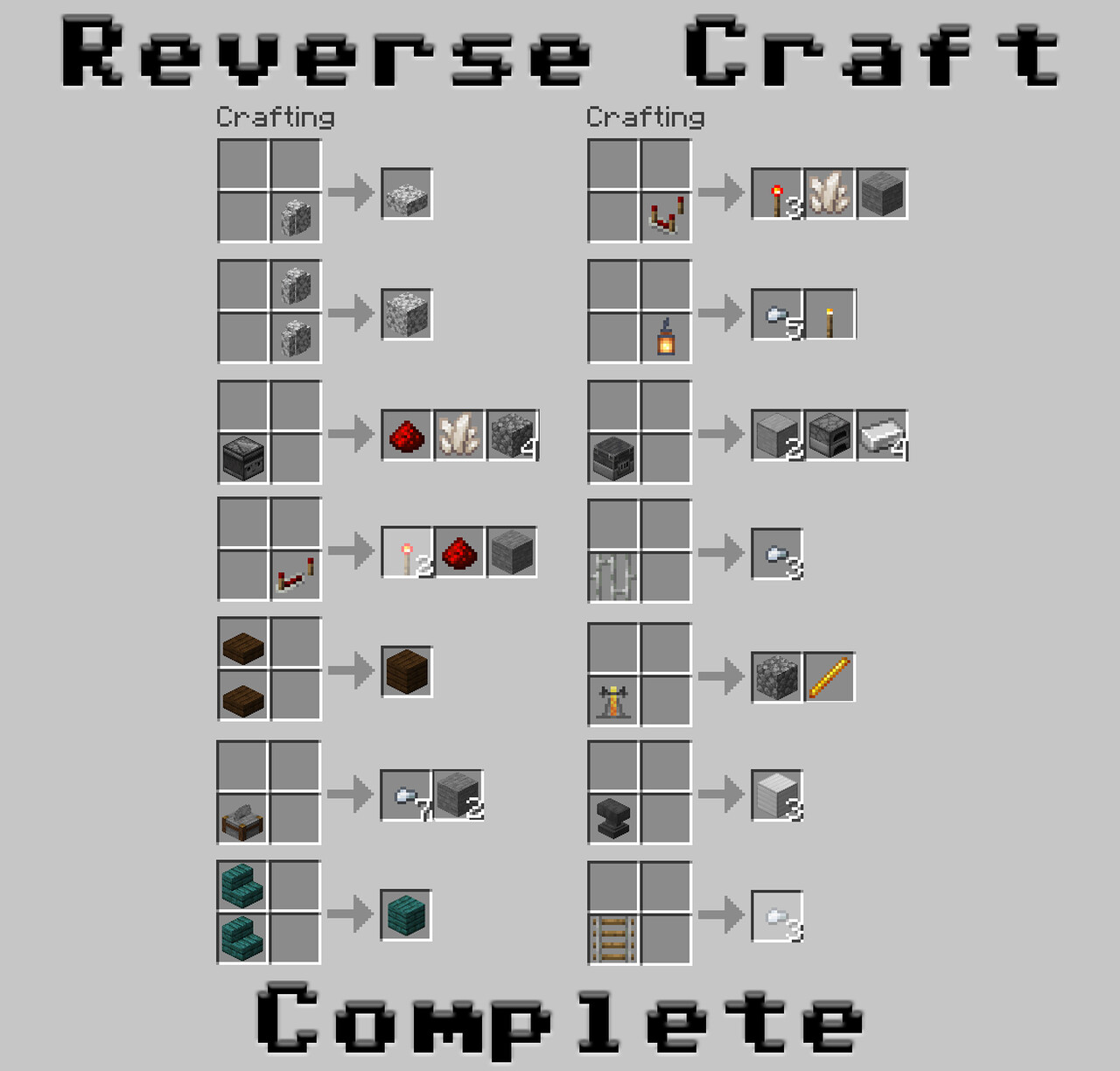 Reverse Craft Complete - Get Some Materials Back! Minecraft Data Pack