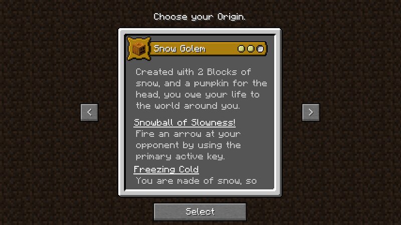 Snow Golem -- Origins Datapack! Minecraft Data Pack