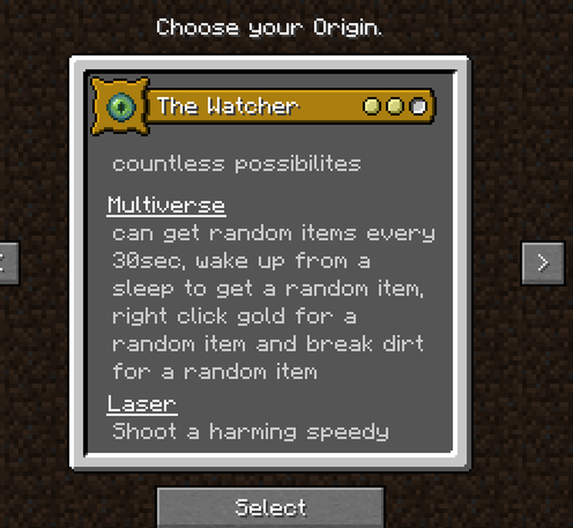 The Watcher Origin Minecraft Data Pack