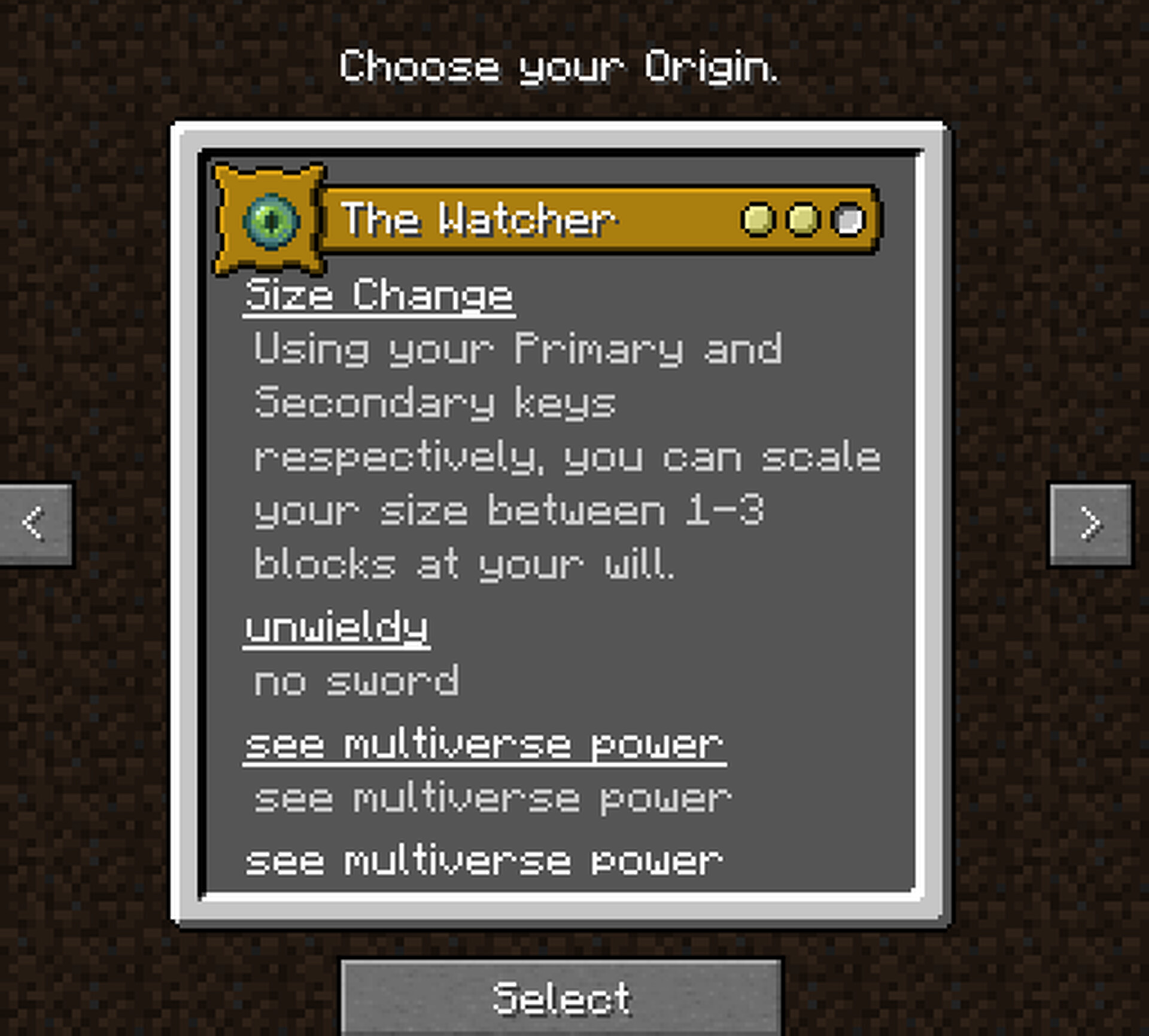 The Watcher Origin Minecraft Data Pack