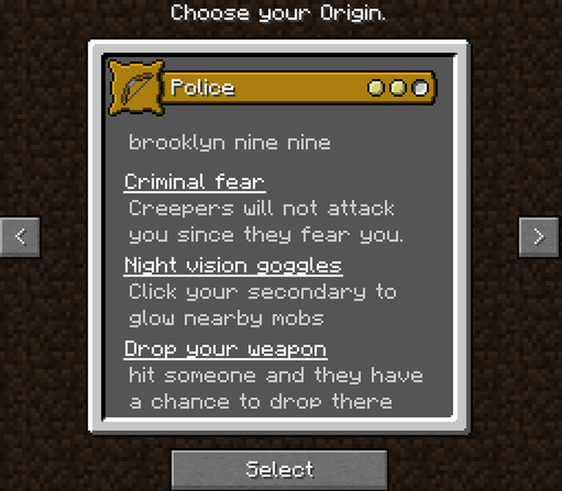 Officer Origin Minecraft Data Pack