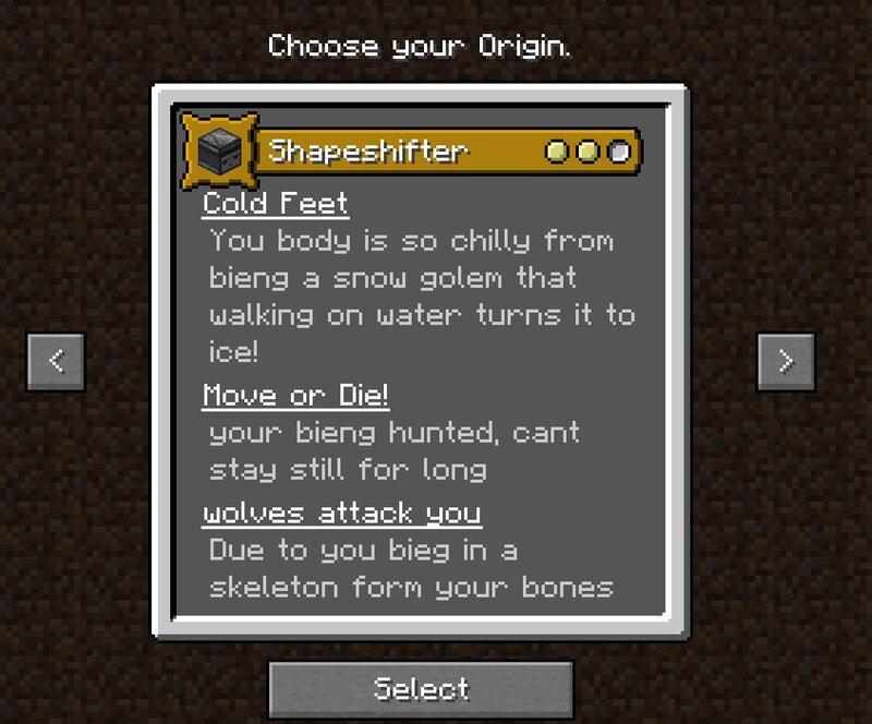 shapeshifter origin Minecraft Data Pack