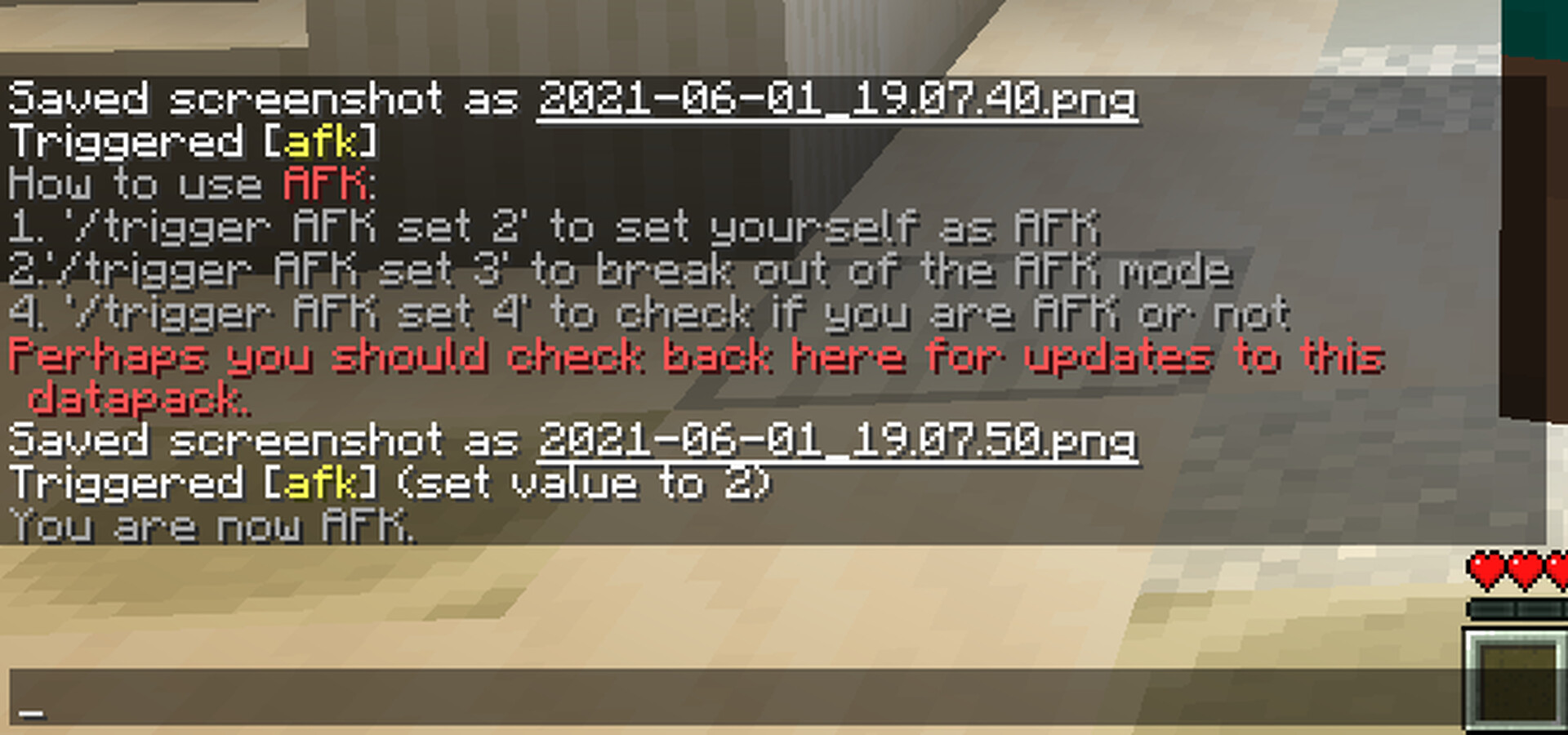 AFK datapack Minecraft Data Pack