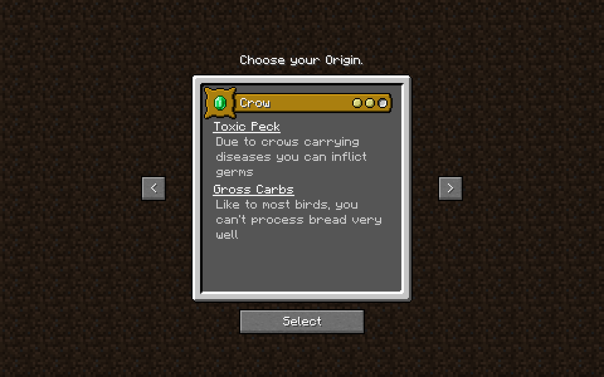 Crow origin Minecraft Data Pack