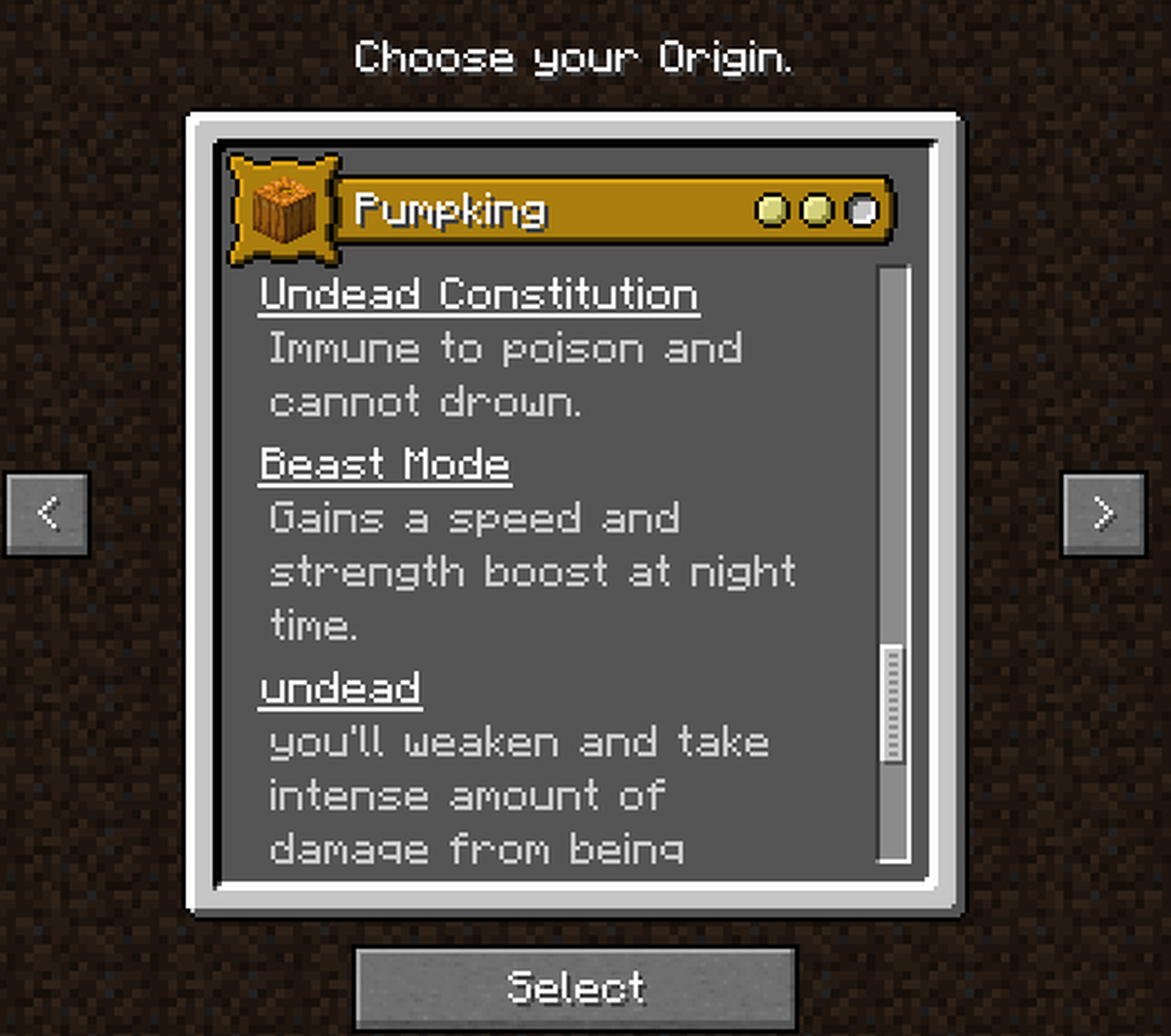 Pumpking origin Minecraft Data Pack