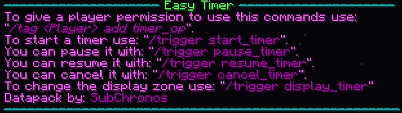 Easy Timers Minecraft Data Pack