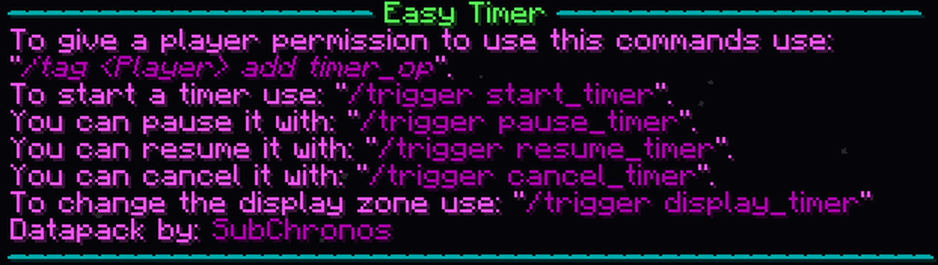 Easy Timers Minecraft Data Pack