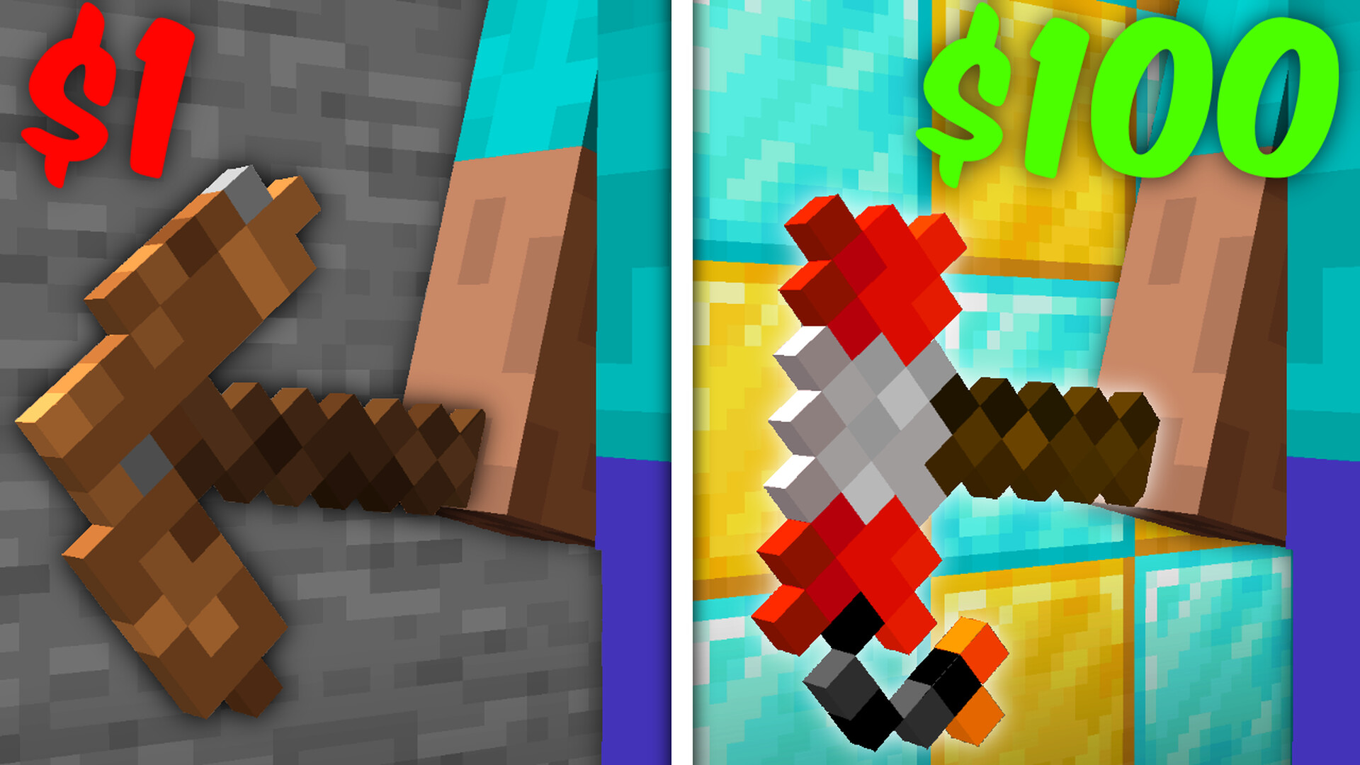 $1 VS $100,000 Minecraft Pickaxe! Minecraft Data Pack