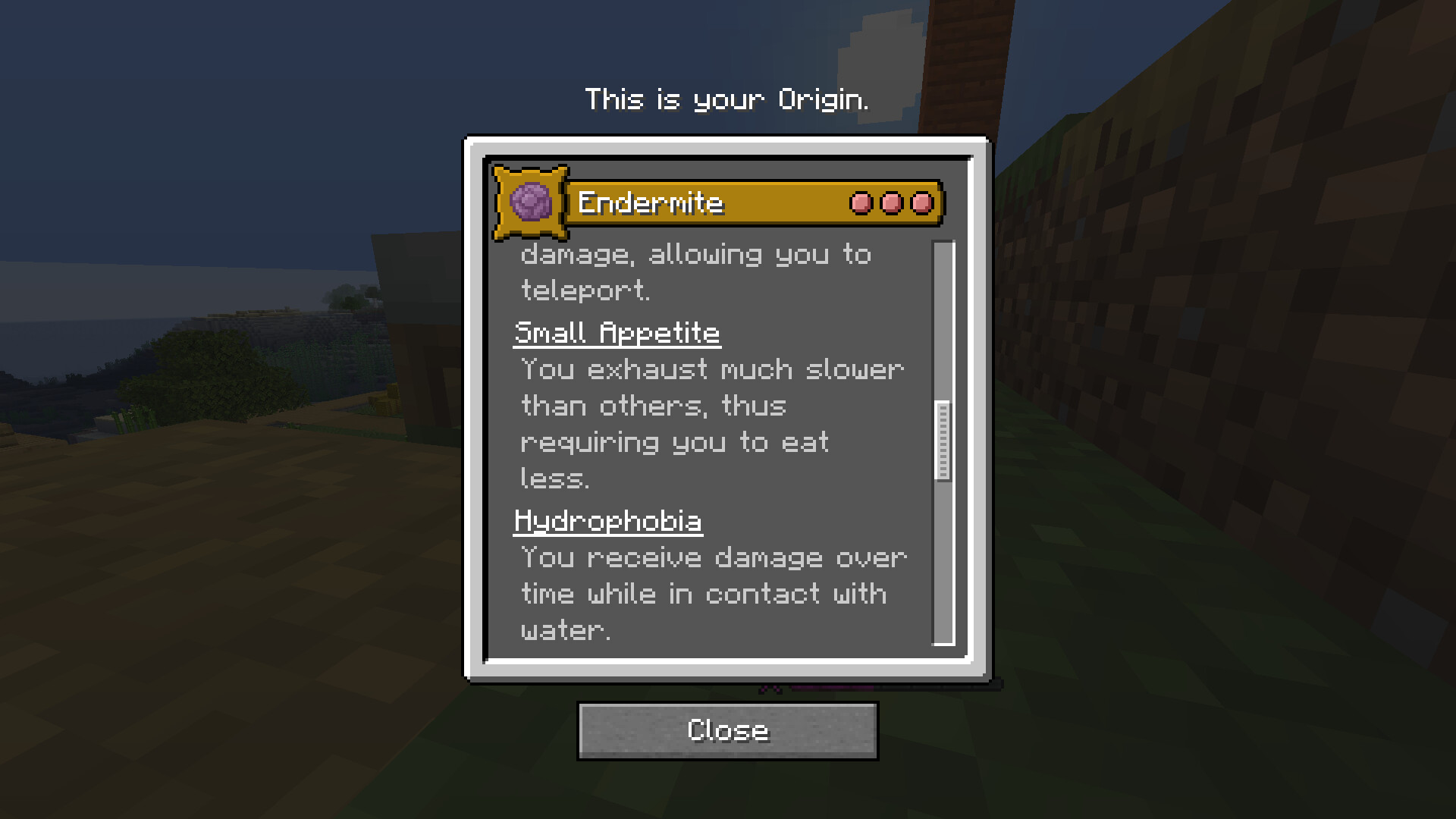 Endermite origin Minecraft Data Pack