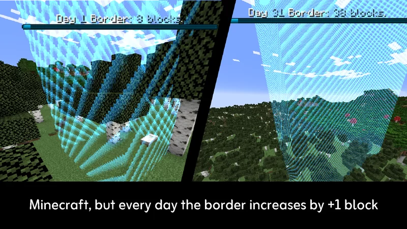 BorderDays - Minecraft, but every day the border expands by +1 blocks. Minecraft Data Pack