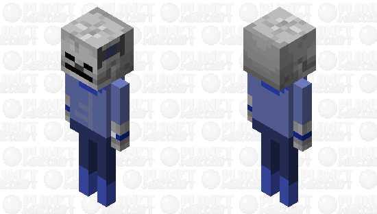 The Skeleton Has Blue T-Shirt And Pants. Minecraft Mob Skin