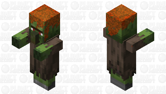 Zombie villager with tattered robes with orange molten lava on its head ...