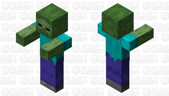 Standard Zombie Skin at 2x Resolution - Base Minecraft Mob Skin