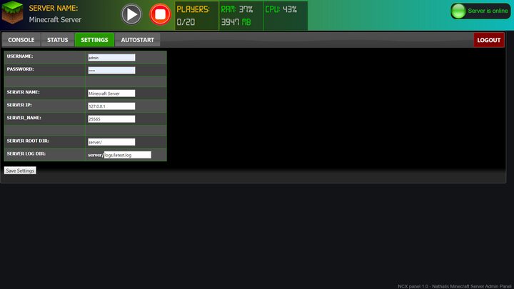 NCX panel 1.0 - Nathalis Minecraft Server Admin Panel Minecraft Mod