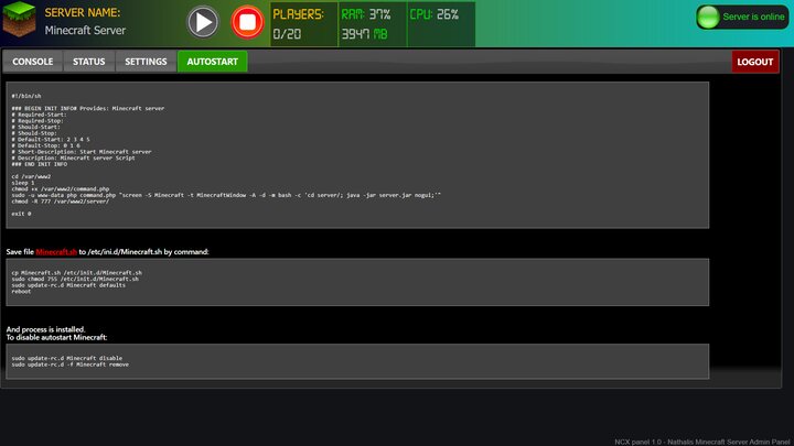 NCX panel 1.0 - Nathalis Minecraft Server Admin Panel Minecraft Mod