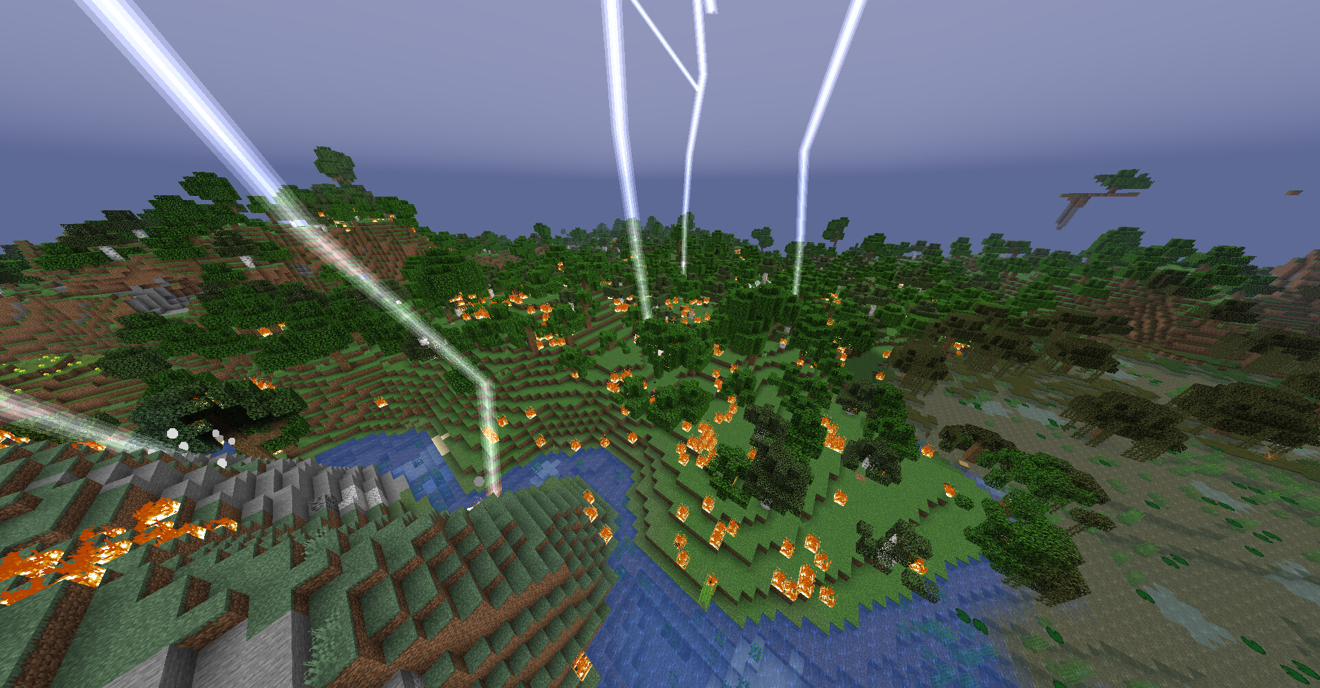 Minecraft, but lightning has always followed the player, lightning rods ...
