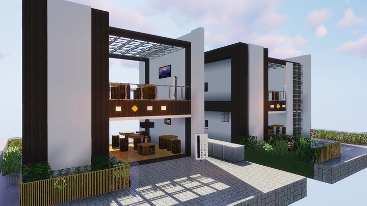 Small modern house and cafe in the corner Minecraft Map