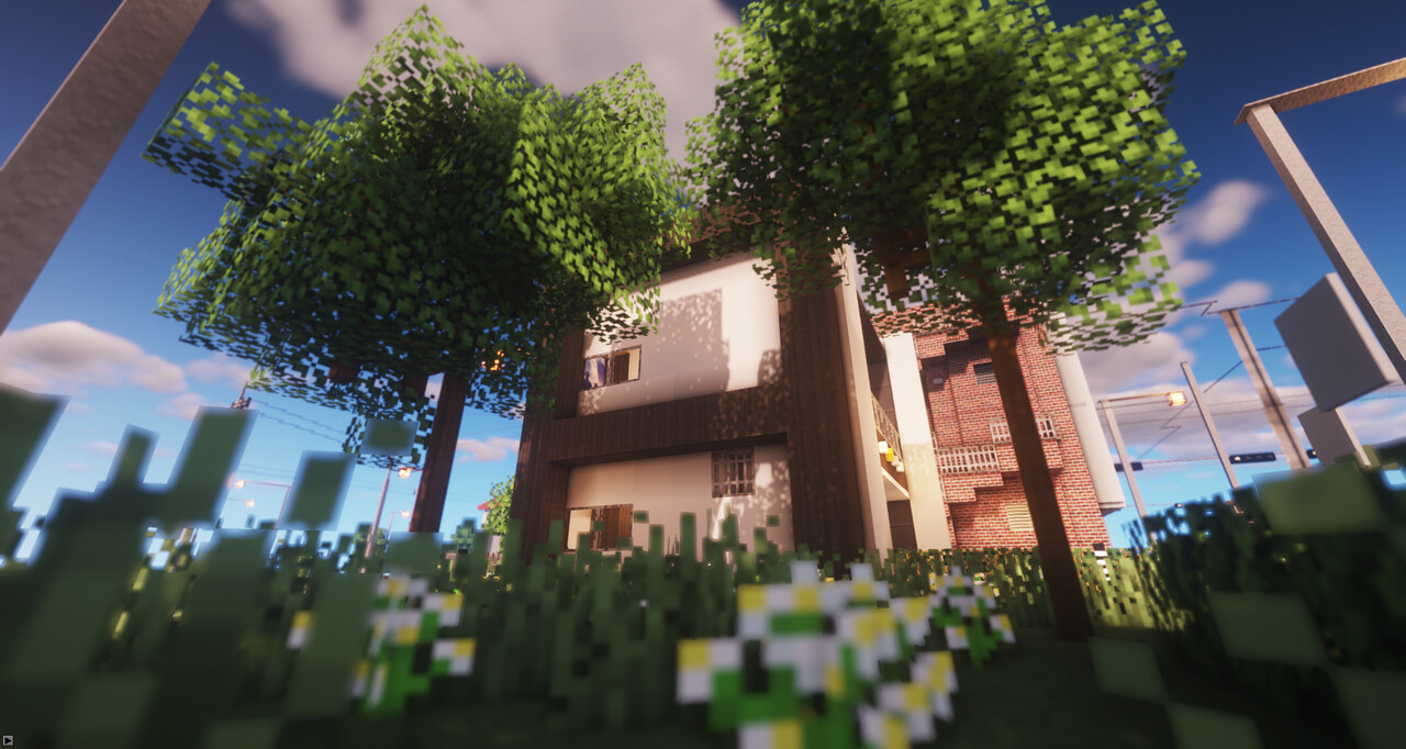 Small modern house and cafe in the corner Minecraft Map