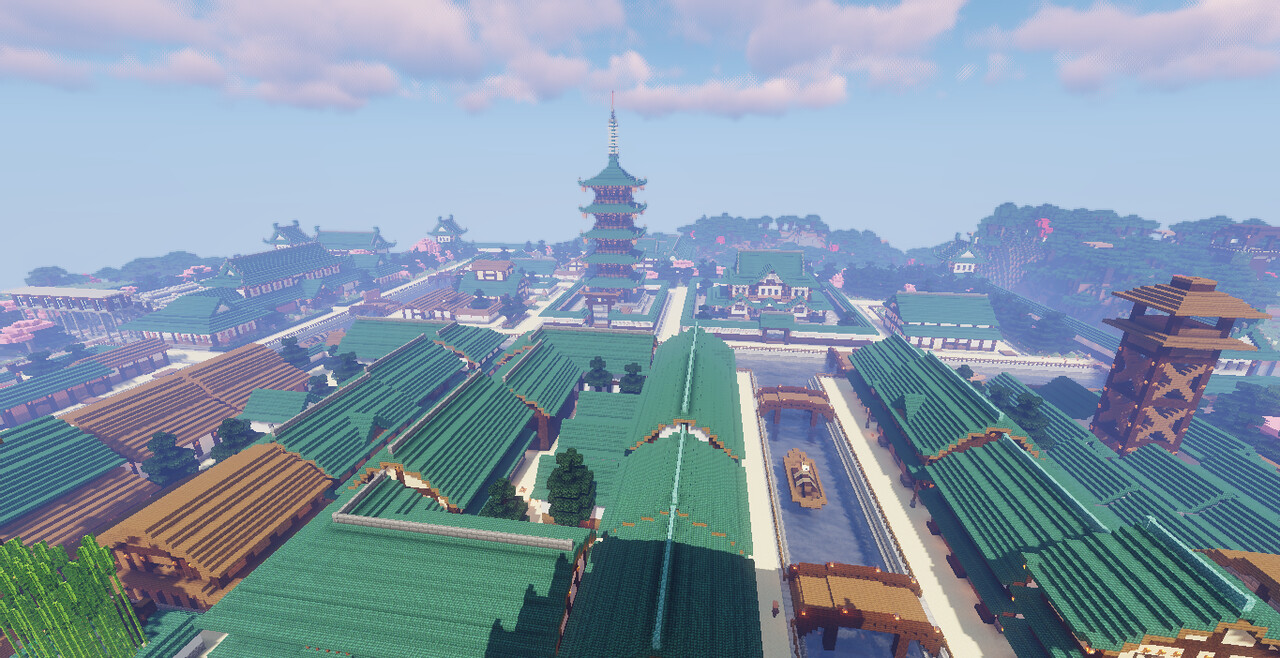 Ogata. Japanese town and castle. Minecraft Map