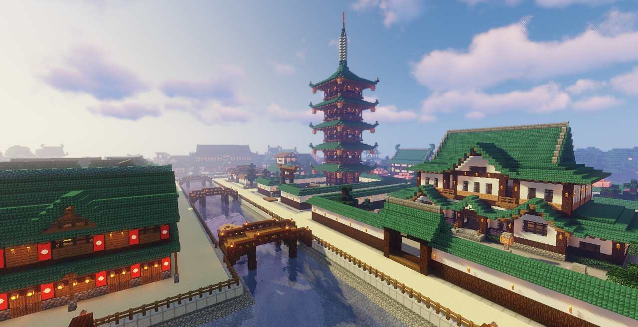 Ogata. Japanese town and castle. Minecraft Map