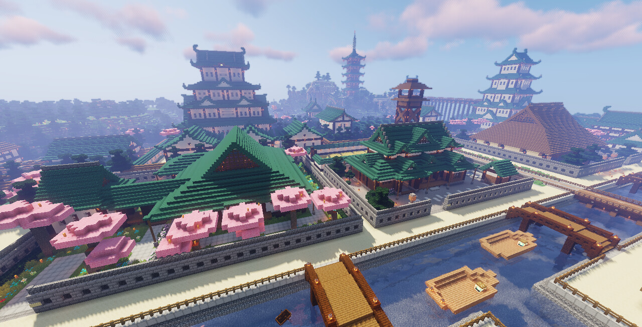 Ogata. Japanese town and castle. Minecraft Map