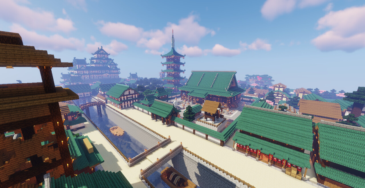 Ogata. Japanese town and castle. Minecraft Map