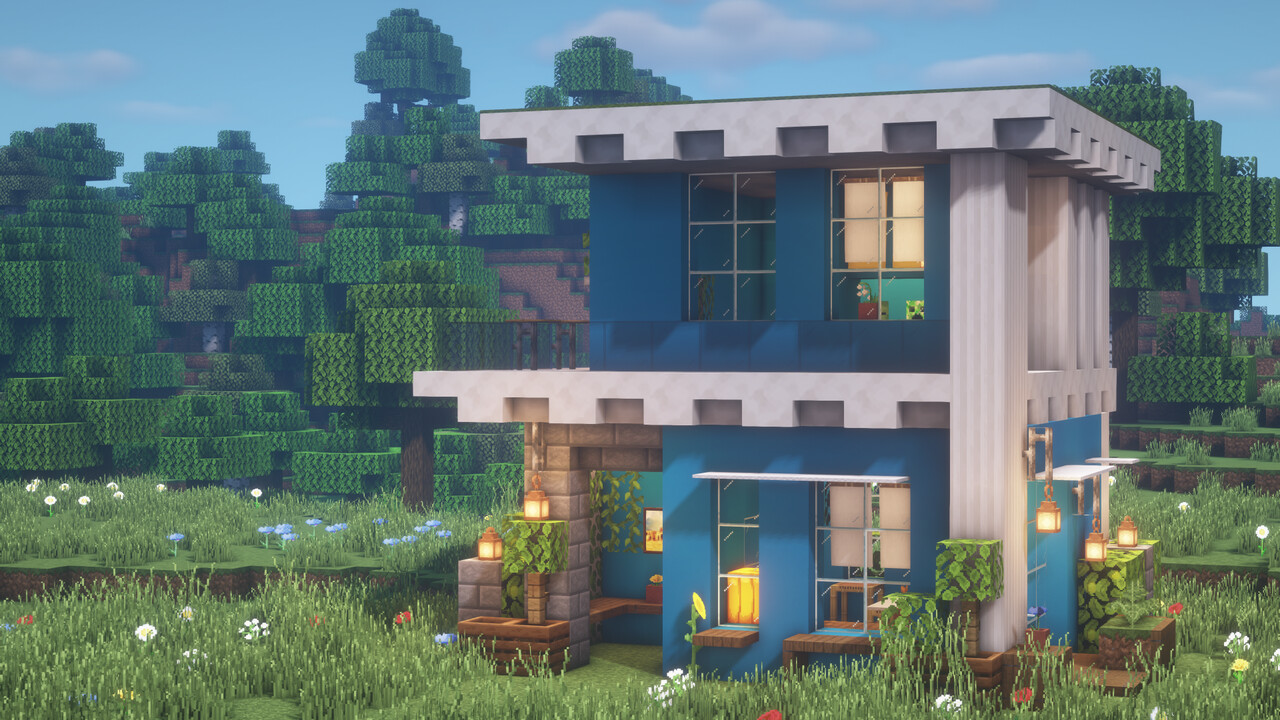 How to Build a Blue Cozy House Minecraft Map