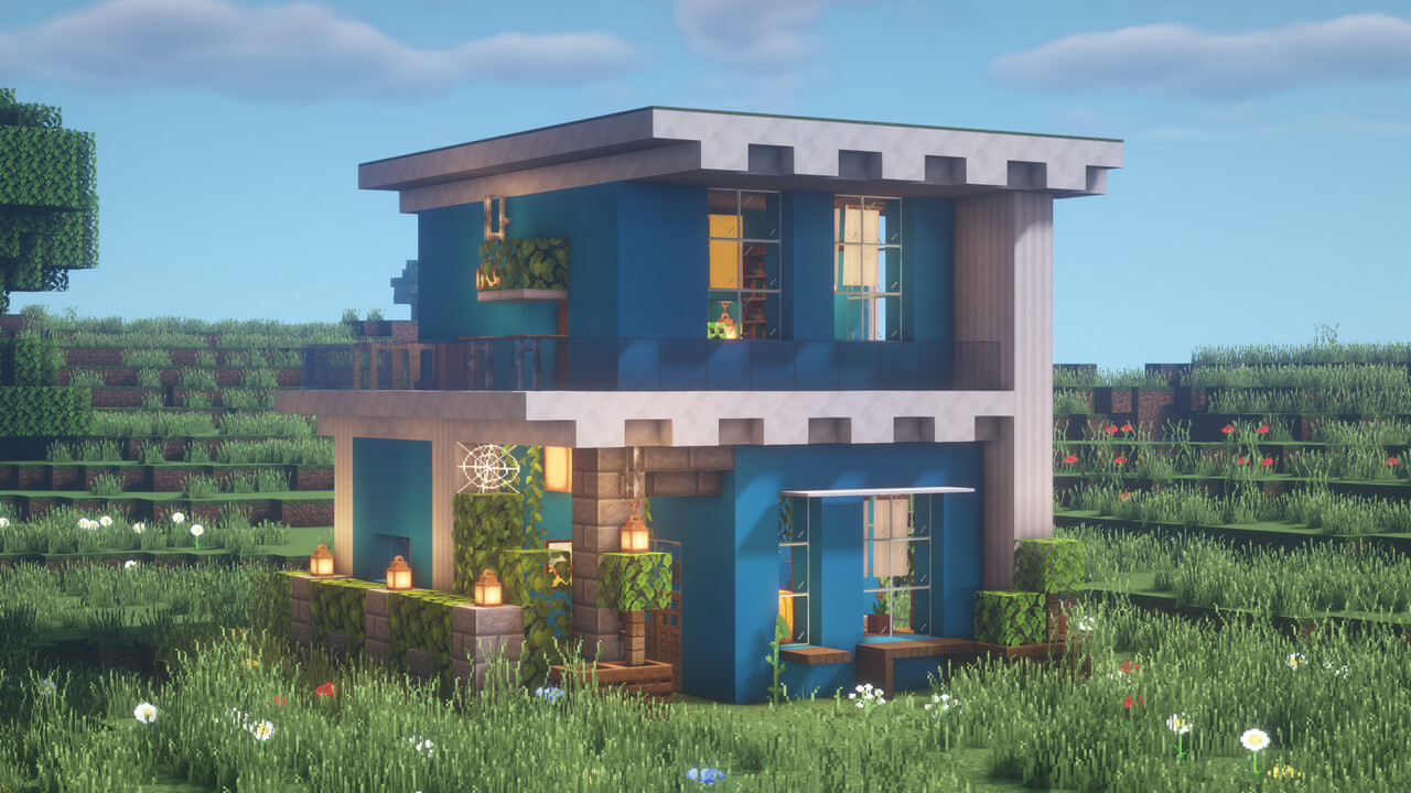How to Build a Blue Cozy House Minecraft Map