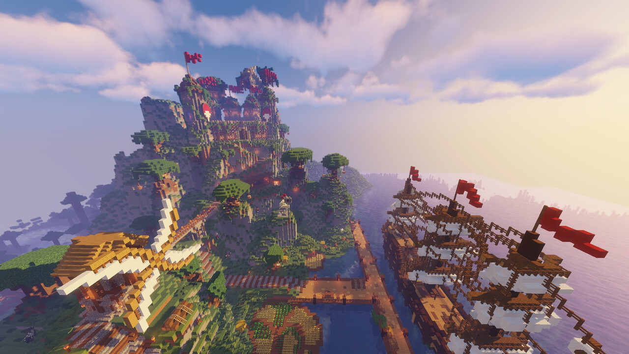 Castle On Moutain (With a Ship, Windmill, Dragon, and Dock) Minecraft Map