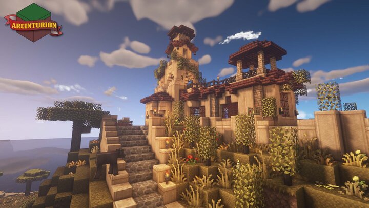 Romanesque Influenced Savannah House Minecraft Map