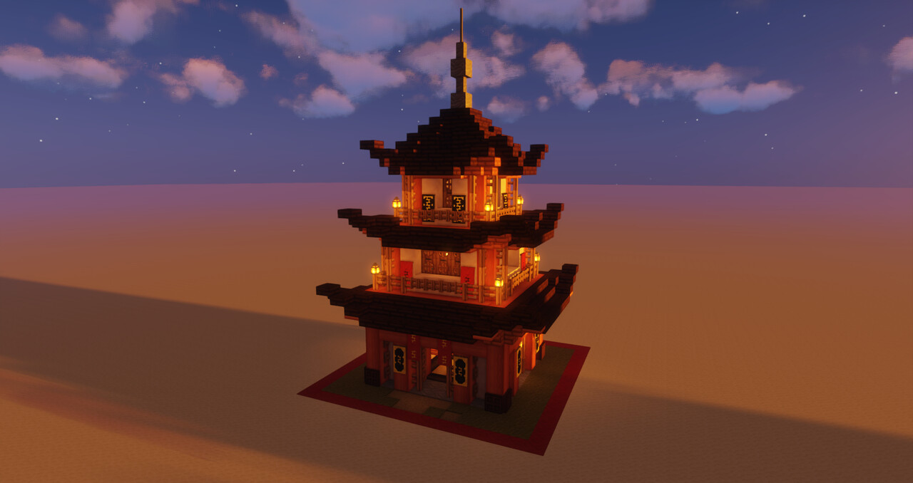 Easy Small Japanese Pagoda with full interior [Tutorial] Minecraft Map