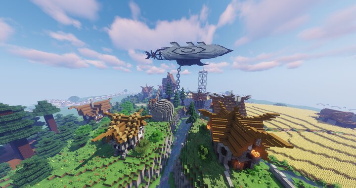 Steampunk Spawn and Plots for your creative server Minecraft Map