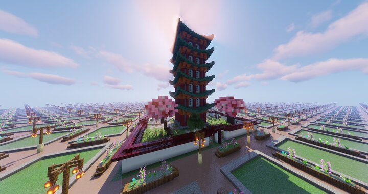 Tiny Asian spawn with plots around for your server Minecraft Map