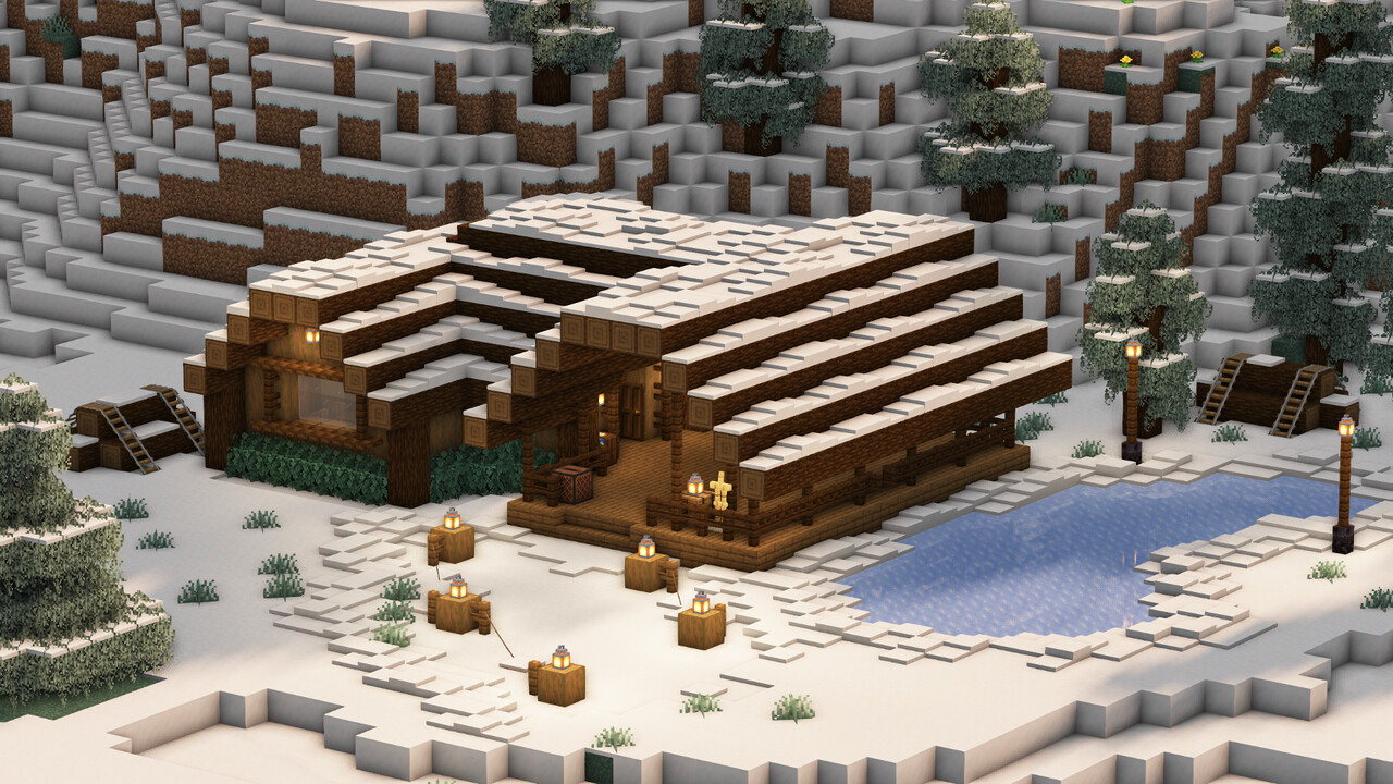 Minecraft: How to Build an Ice Rink Bar | Snowy Taiga Biome 🦌 Minecraft Map