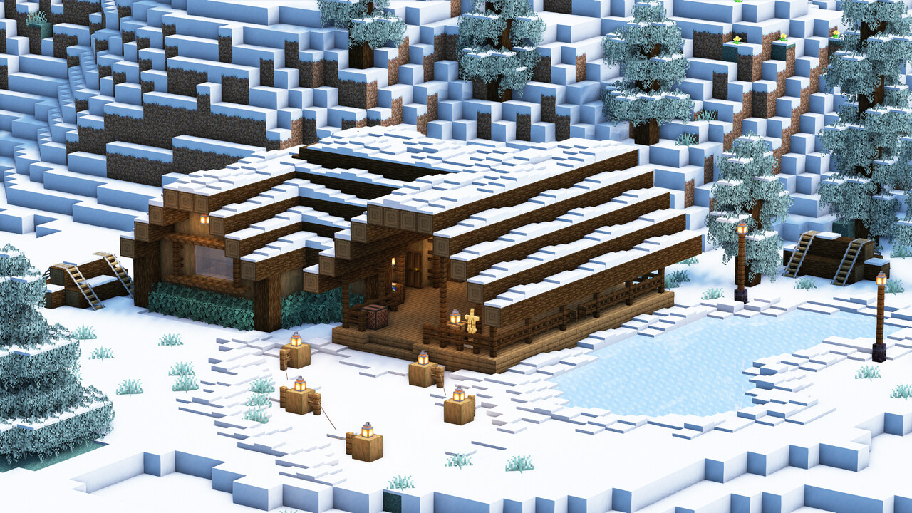 Minecraft: How to Build an Ice Rink Bar | Snowy Taiga Biome 🦌 Minecraft Map