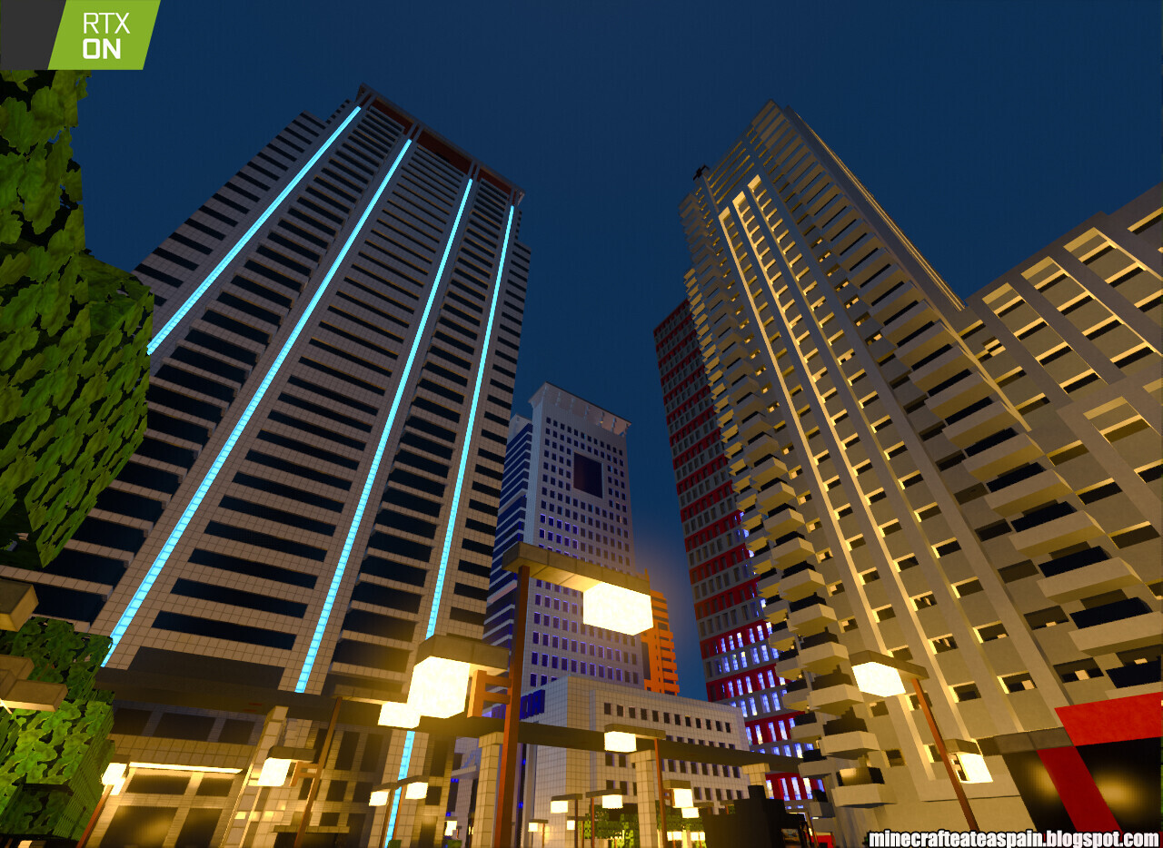 Minecrafteate at RTX, Nº2: Night city with neon lights. Minecraft Map
