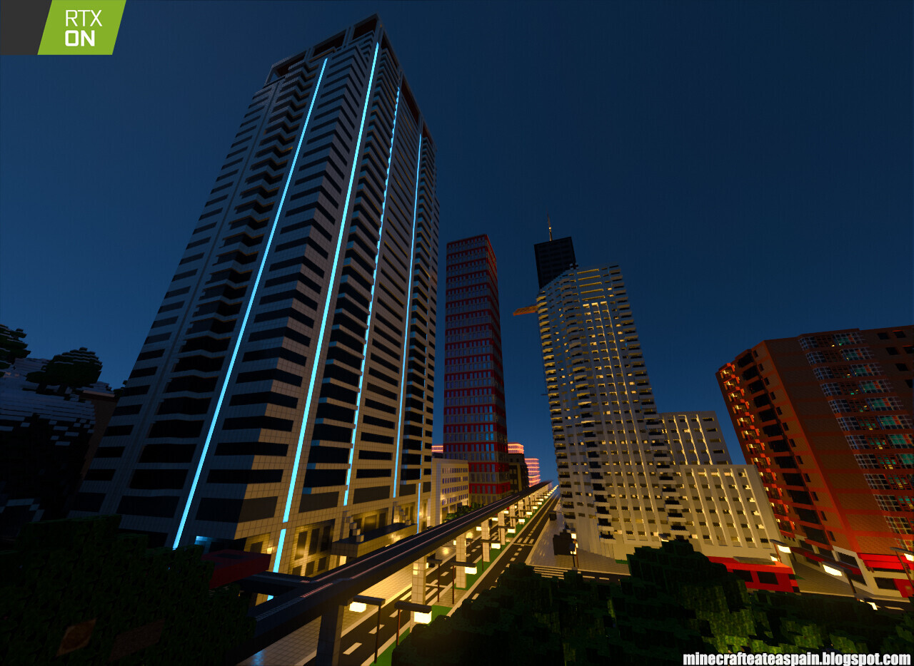 Minecrafteate at RTX, Nº2: Night city with neon lights. Minecraft Map