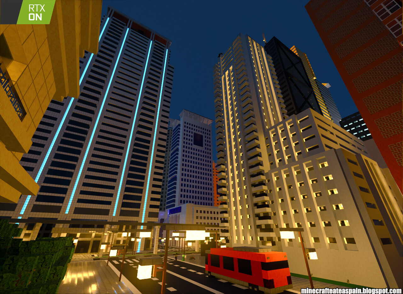 Minecrafteate at RTX, Nº2: Night city with neon lights. Minecraft Map