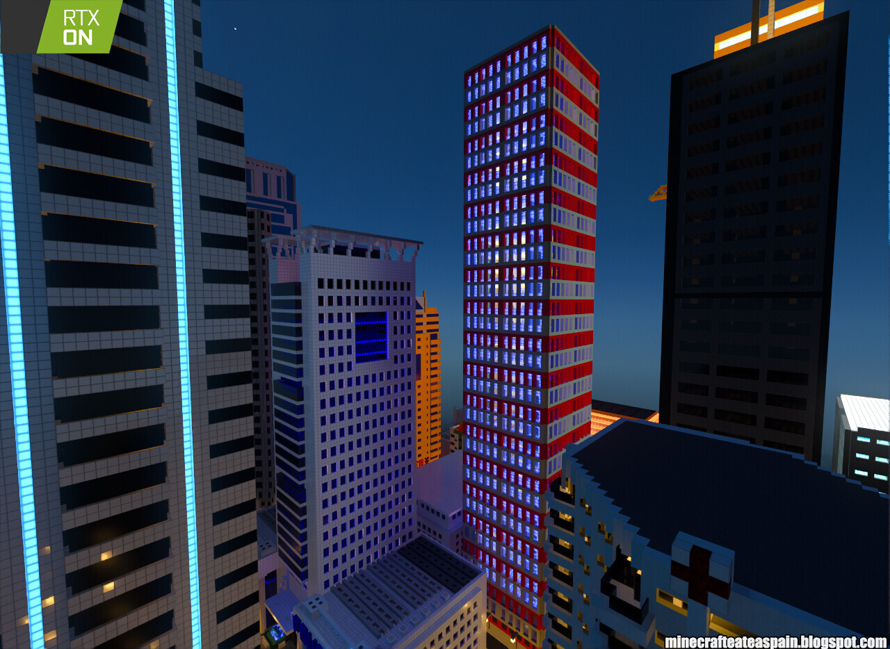 Minecrafteate at RTX, Nº2: Night city with neon lights. Minecraft Map