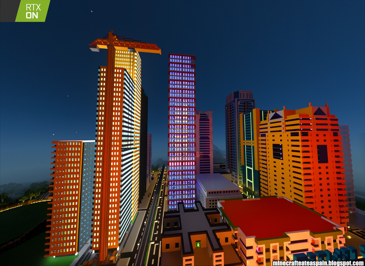 Minecrafteate at RTX, Nº2: Night city with neon lights. Minecraft Map