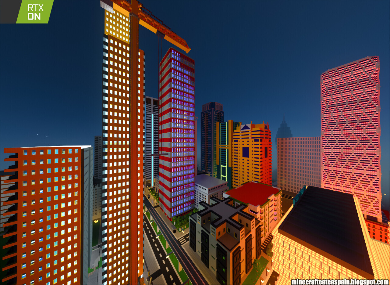 Minecrafteate at RTX, Nº2: Night city with neon lights. Minecraft Map