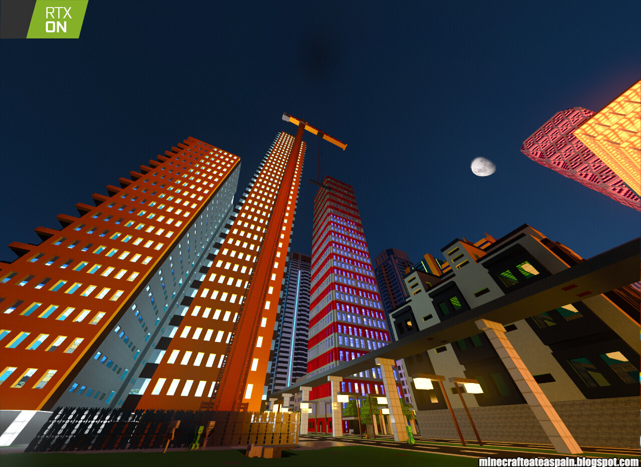 Minecrafteate at RTX, Nº2: Night city with neon lights. Minecraft Map