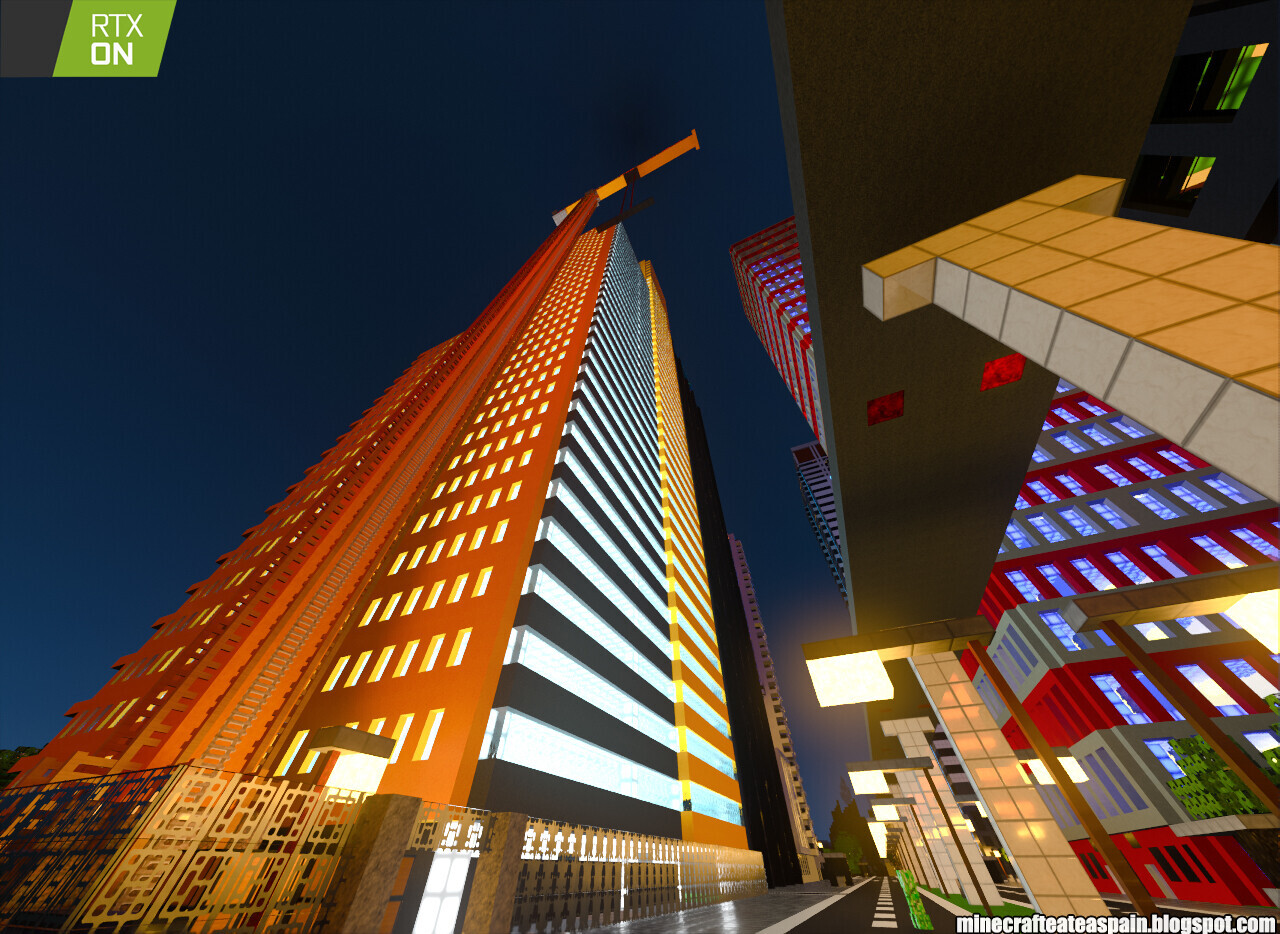 Minecrafteate at RTX, Nº2: Night city with neon lights. Minecraft Map