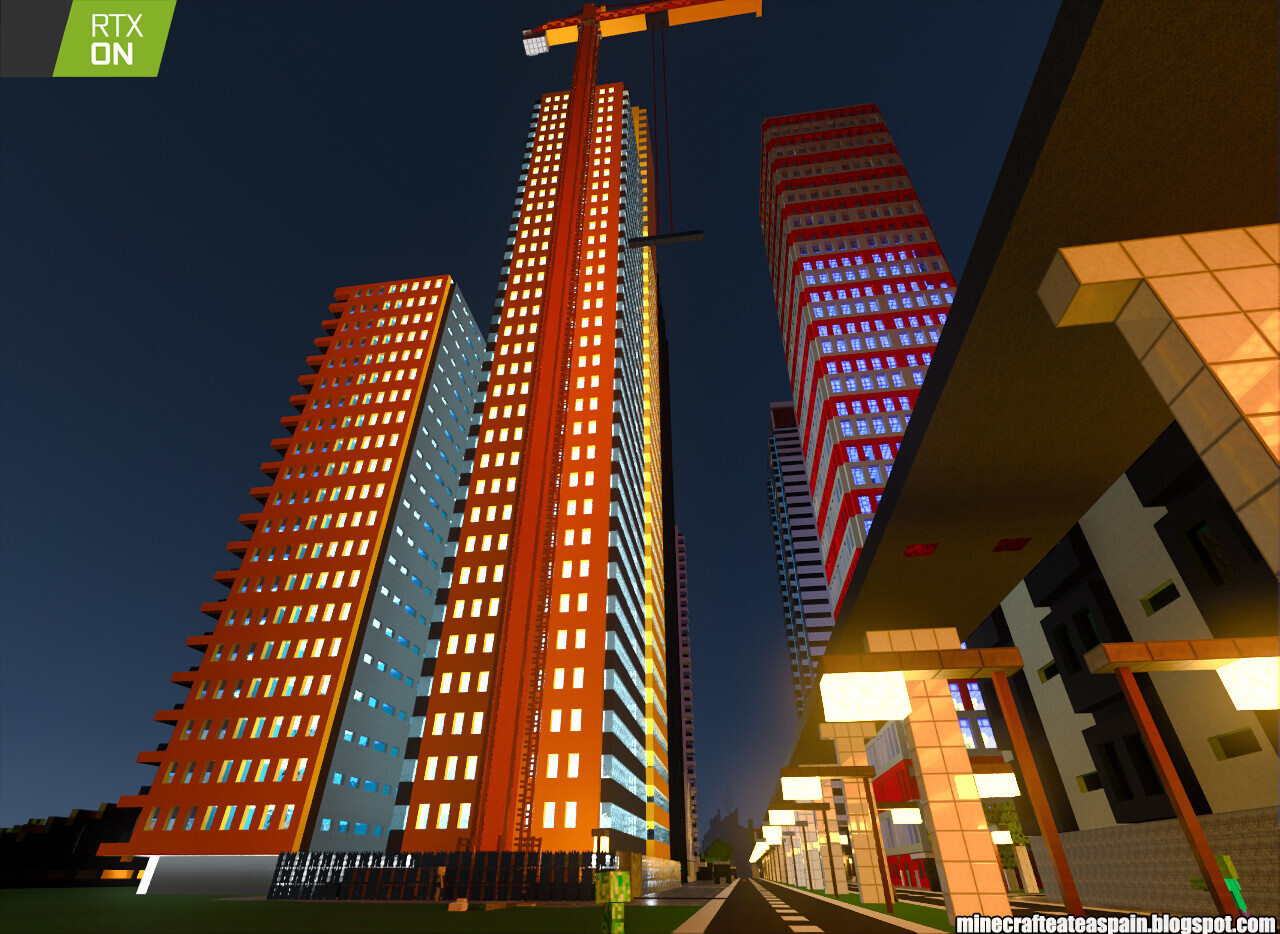 Minecrafteate at RTX, Nº2: Night city with neon lights. Minecraft Map