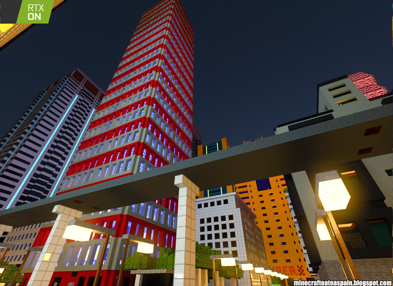 Minecrafteate at RTX, Nº2: Night city with neon lights. Minecraft Map
