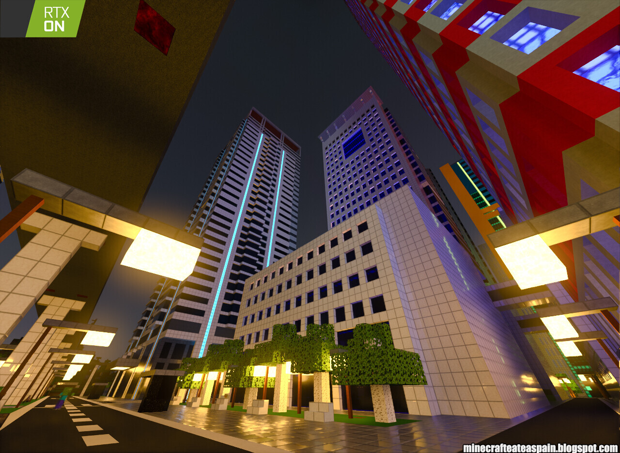 Minecrafteate at RTX, Nº2: Night city with neon lights. Minecraft Map
