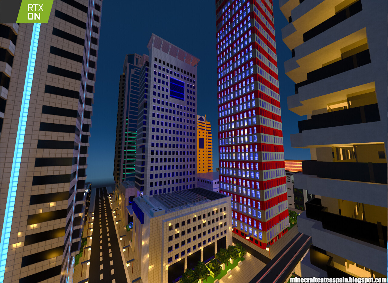 Minecrafteate at RTX, Nº2: Night city with neon lights. Minecraft Map