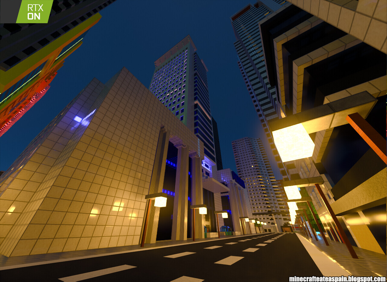 Minecrafteate at RTX, Nº2: Night city with neon lights. Minecraft Map